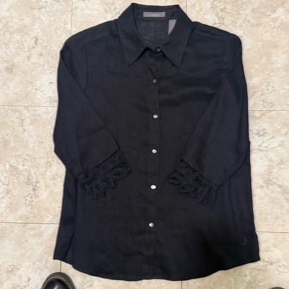 Liz Claiborne | Tops | Liz Claiborne 0 Linen Midnight Black Button Down ...
